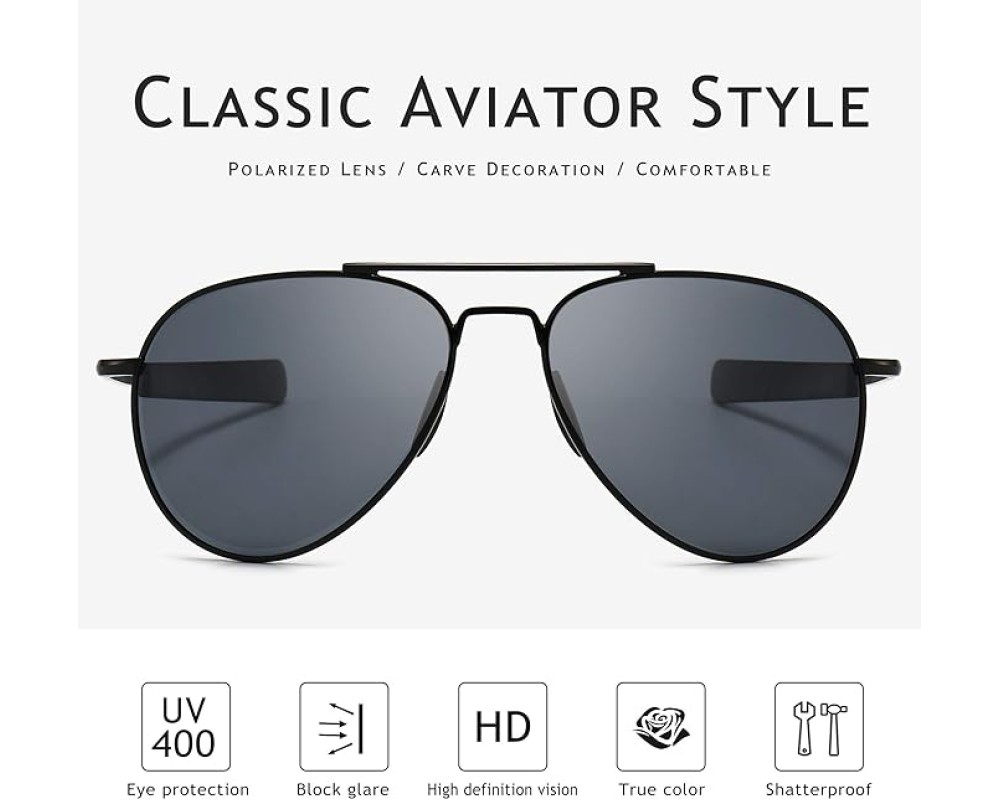 SUNGAIT Aviator Sunglasses for Men Polarized Military Style 100% UV400 ...